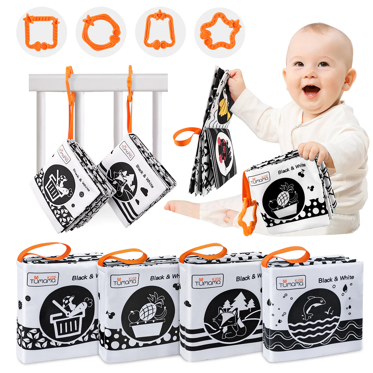 Black and white high contrast infant crinkle book - Tumama Kids